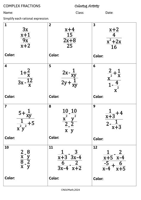Complex Fractions Coloring Activity Color By Code Teacher Professional Development