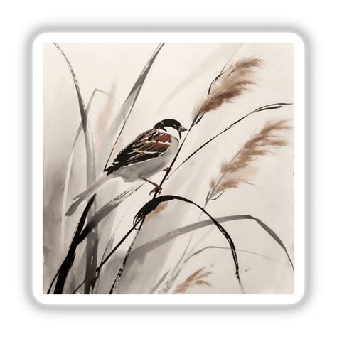 Sumi E Sparrow Watercolor Stickers And Digital Art Decal Venue