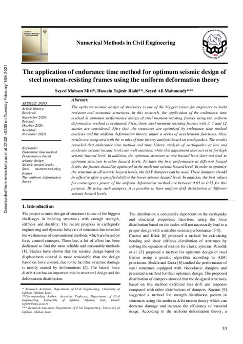 Pdf The Application Of Endurance Time Method For Optimum Seismic Design Of Steel Moment