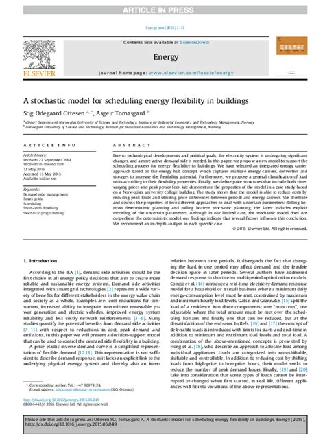 Pdf A Stochastic Model For Scheduling Energy Flexibility In Buildings