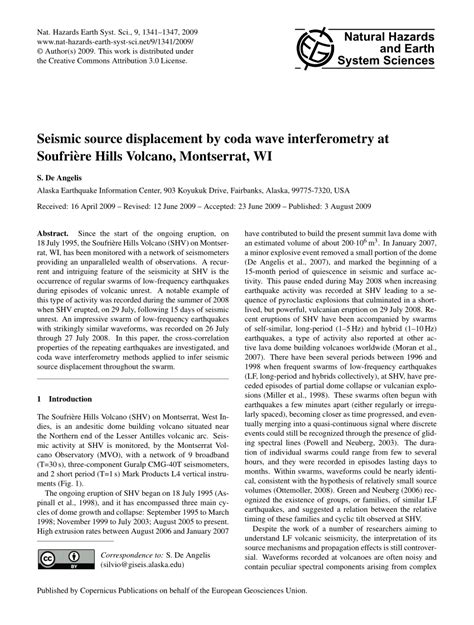 Pdf Seismic Source Displacement By Coda Wave Interferometry At Soufrière Hills Volcano