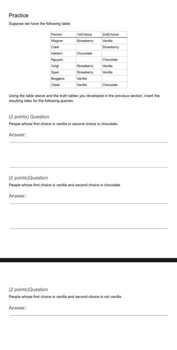 Solved Practice Suppose We Have The Following Table Answer