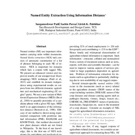 named entity extraction using information distance acl anthology
