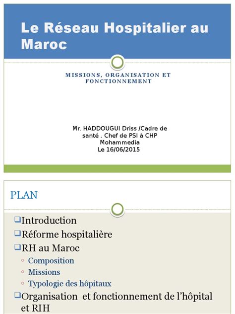 Réseau Hospitalier Au Maroc Organisation Et Missions Pdf Hôpital Infection Nosocomiale