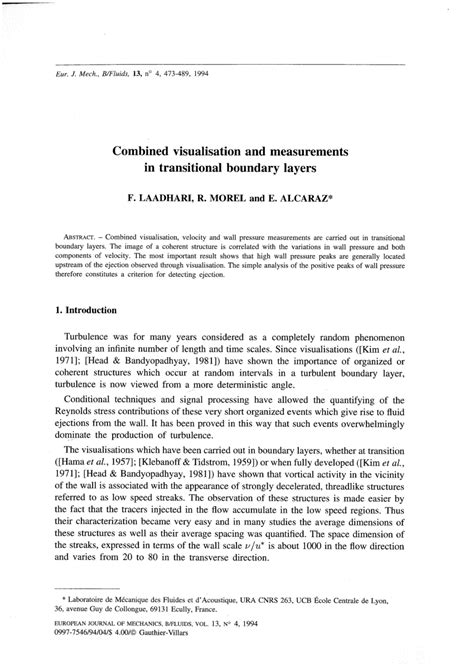 Pdf Combined Visualisation And Measurements In Transitional Boundary