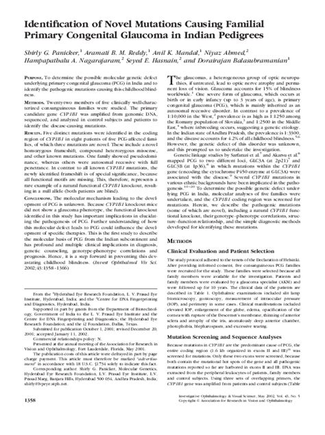 Pdf Identification Of Novel Mutations Causing Familial Primary Congenital Glaucoma In Indian