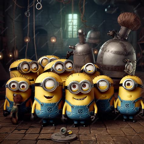 Premium Ai Image Minions Are Standing In A Row In Front Of A Large