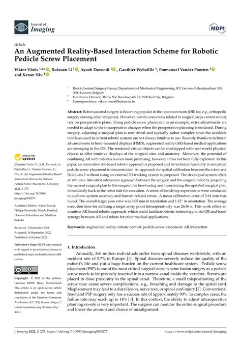 Pdf An Augmented Reality Based Interaction Scheme For Robotic Pedicle Screw Placement