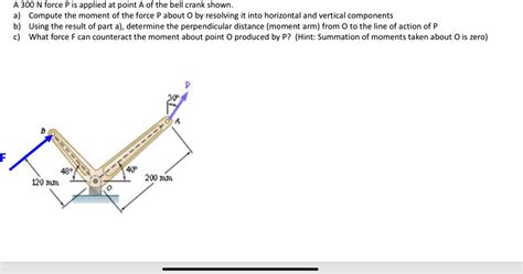 a 300 n force p is applied at point a of the bell crank shown a compute
