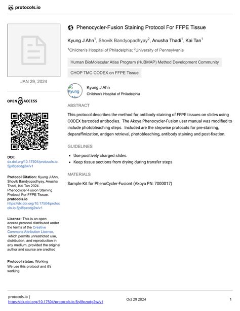 Pdf Phenocycler Fusion Staining Protocol For Ffpe Tissue V1