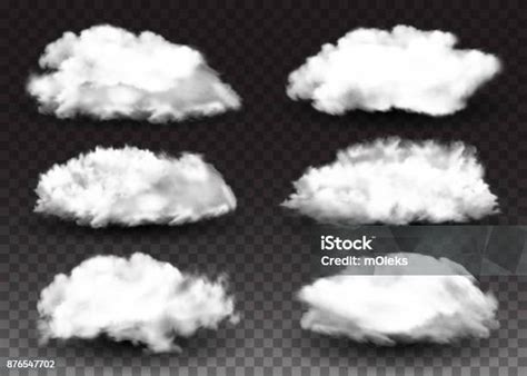 현실적인 디자인 요소입니다 세트 무성 한 흰 구름입니다 연기 효과 벡터 일러스트 레이 션 격리 투명 한 배경 구름에 대한 스톡 벡터 아트 및 기타 이미지 Istock