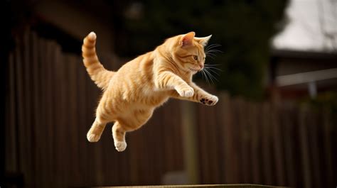 jumps cat jumping into the air as it over a wooden fence backgrounds