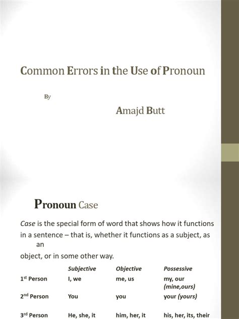 Common Errors In The Use Of Pronouns Pdf Grammatical Number Verb