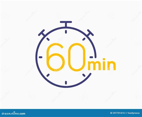 Timer 60 Minutes Line Icon Clock Countdown Stopwatch Vector Digital