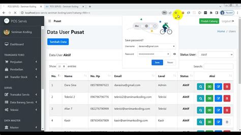 Tutorial Tambah Edit Hapus Dan Read Data User Login Pos Servis Seniman Koding Youtube