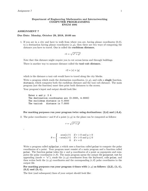 Assign 7 C 1 Assignment 7 Department Of Engineering Mathematics And Internetworking