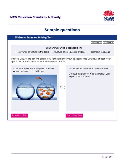 Minimum Standard Writing Test Sample Questions Pdf