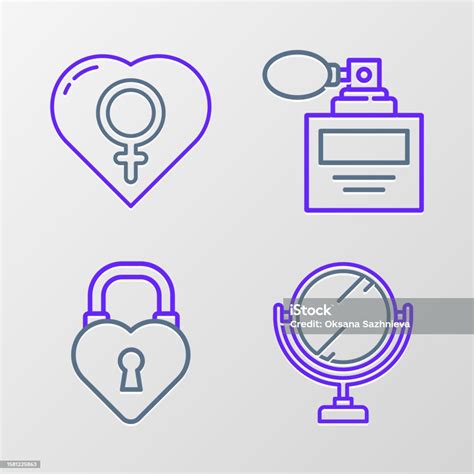 세트 라인 라운드 메이크업 거울 하트 모양의 성 향수 및 여성 성별 아이콘 벡터 0명에 대한 스톡 벡터 아트 및 기타 이미지 0명 3월 8 Istock