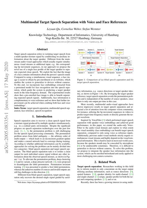 PDF Multimodal Target Speech Separation With Voice And Face References