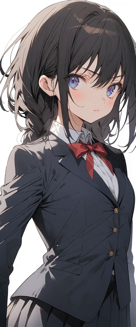 Anime Girl With Long Black Hair Wearing A Suit And Red Tie Seaart Ai