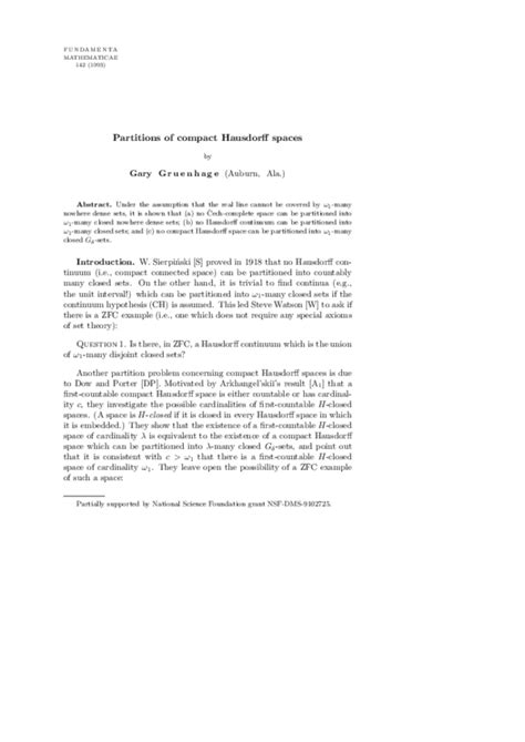 Pdf Partitions Of Compact Hausdorff Spaces