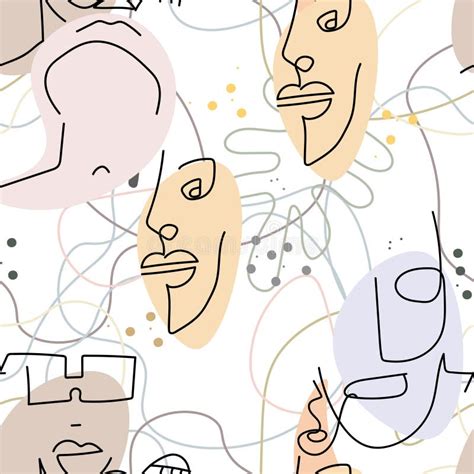 Face Line Pattern Abstract Drawing Seamless Print Stock Illustration