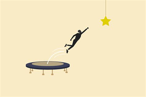 사업가는 별을 잡기 위해 높이 날아가는 트램폴린 점프에 바운스 기회 성공 개선 경력 목표 목표 성취의 개념 Eps10 그림입니다 트램폴린에 대한 스톡 벡터 아트 및 기타