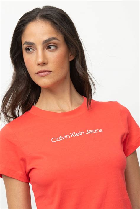 Calvin Klein Polera Estampada Logo Manga Corta Mujer Calvin Klein