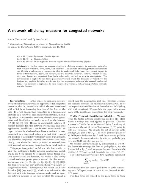 Pdf A Network Efficiency Measure For Congested Networks