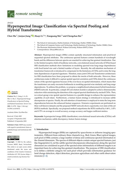 Pdf Hyperspectral Image Classification Via Spectral Pooling And
