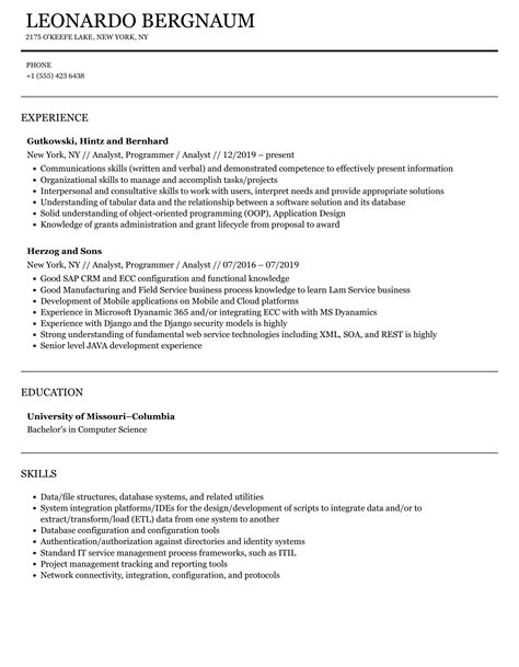 Analyst Programmer Analyst Resume Samples Velvet Jobs