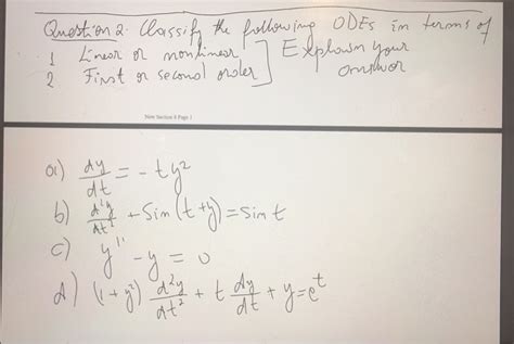 Solved Question 2 Classify The Following Odes In In Terms Of