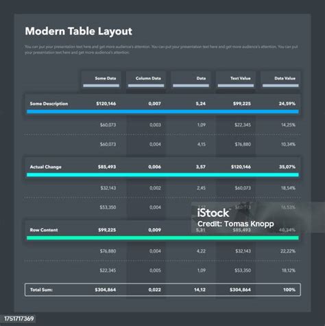 Modern Table Layout Template With A Total Sum Row Dark Version Stockvectorkunst En Meer Beelden
