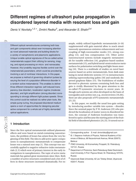 Pdf Different Regimes Of Ultrashort Pulse Propagation In Disordered Layered Media With