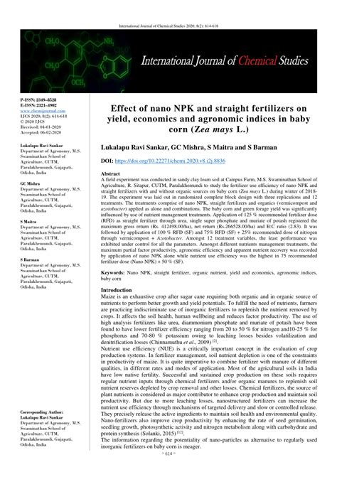 (PDF) Effect of nano NPK and straight fertilizers on yield, economics and agronomic indices in ...