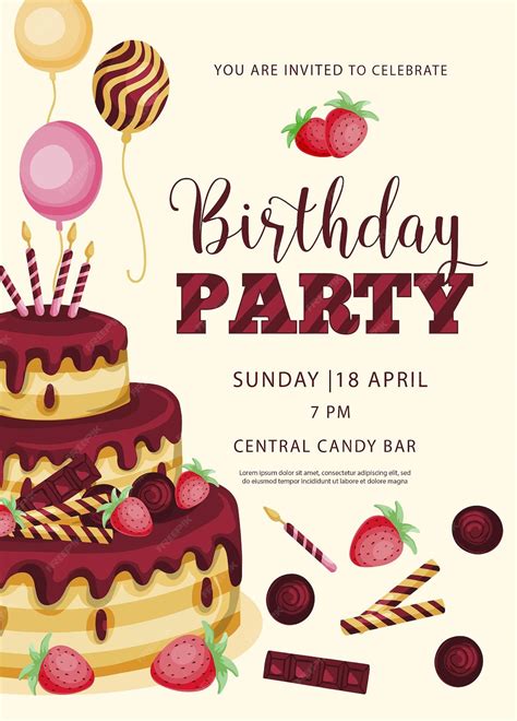 Plantilla De Invitación De Cumpleaños 2 Imprimir Vector Premium