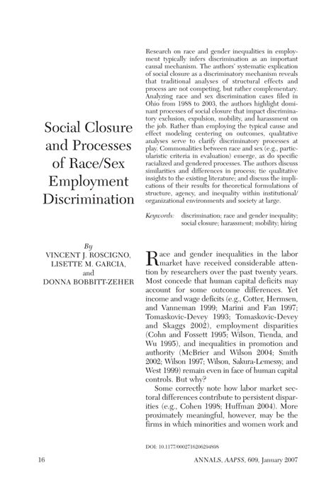 Pdf Social Closure And Processes Of Racesex Employment Discrimination