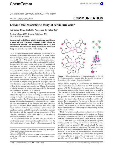 Pdf Enzyme Free Colorimetric Assay Of Serum Uric Acid