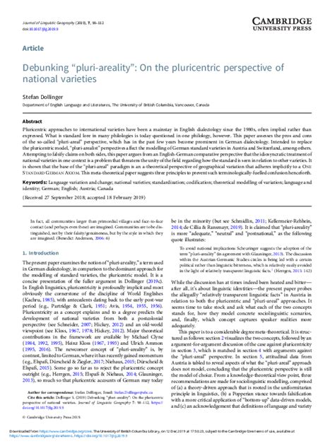 Pdf Debunking Pluri Areality On The Pluricentric Perspective Of National Varieties