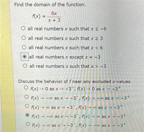 solved find the domain of the function 6x f x x 3 o all