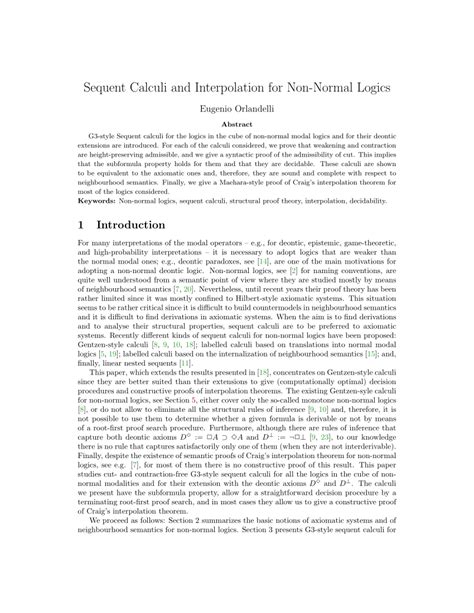 Pdf Sequent Calculi And Interpolation For Non Normal Logics