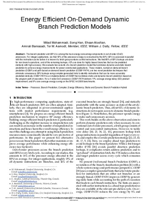Pdf Energy Efficient On Demand Dynamic Branch Prediction Models