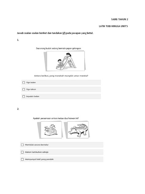 Latihan Tahun 2 Ii Unit 1 Unit 5 Pdf