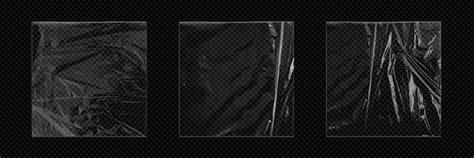 패키지 표지에 대한 오버레이 효과가 있는 플라스틱 랩 투명 필름 또는 호일 테이프 질감의 사실적인 벡터 그림 세트 식품 팩에