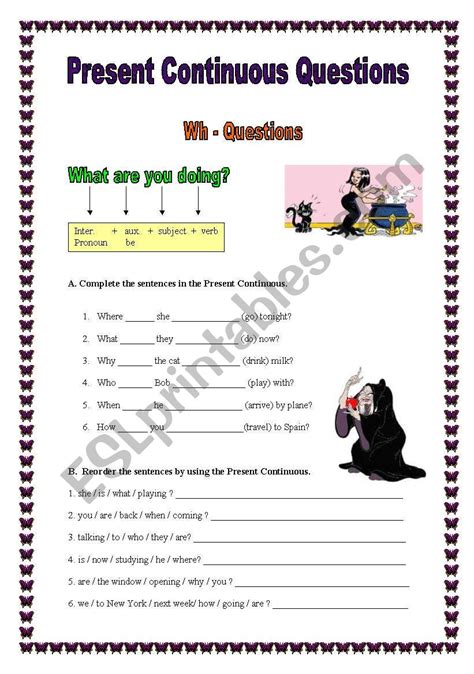 Present Continuous Wh Questions 25 10 08 Esl Worksheet By Manuelanunes3
