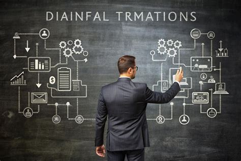 Digital Transformation Businessman Drawing Progress On Chalkboard Concept Of Digitization Of