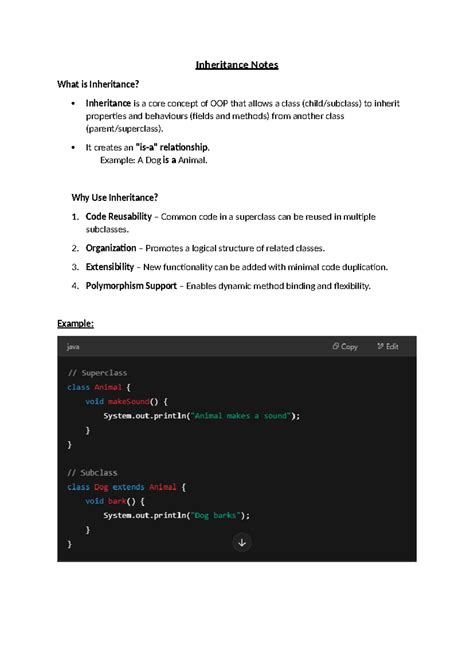 Inheritance Notes Understanding Oop Concepts And Java Implementation