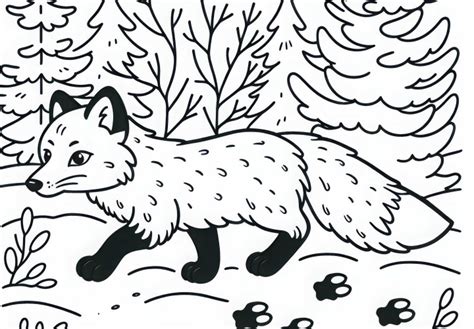 Raposa Do Ártico Salta No Ar Para Pegar Um Rato Modelo Para Colorir Grátis