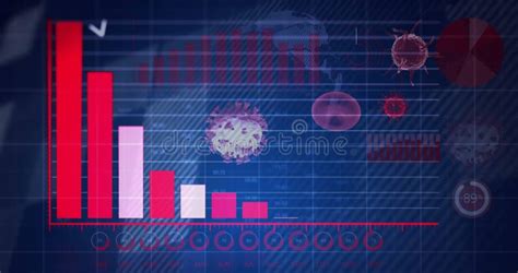 Timeline Bars Popping And Growing While Arrow Sweeps Over Rotating Virus Showing Infection Trend