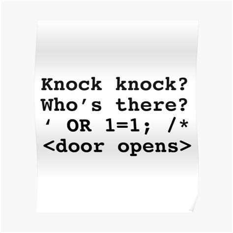 funny sql print sql injection knock knock joke product design graphic